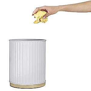 nu steel PAN8H Panache Collection Ceramic Wastebasket, Round Trash Can for Bathroom, Bedroom, Dorm, College, Office, 8" L x 10" H x 8" W, White Gold Finish