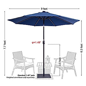 Sundale Outdoor 9 Feet Solar Powered 32 LED Lighted Patio Umbrella Table Market Umbrella with Crank and Push Button Tilt for Garden, Deck, Backyard, Pool, 8 Steel Ribs, (Navy)