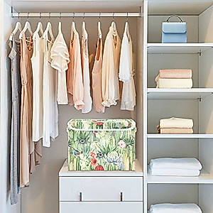 DOMIKING Floral Cactus Succulents Large Storage Bin with Lid Collapsible Shelf Baskets Box with Handles empty gift basket for Nursery Drawer Shelves Cabinet