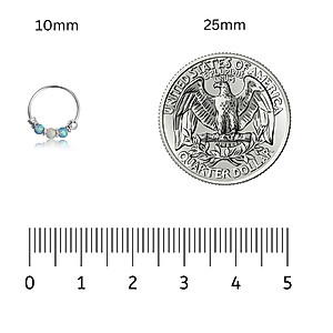 Handmade Silver Single 10MM Cartilgae Helix Piercing Hoop Earring with Trio Blue&White Opal, 925 Sterling Silver Very Small 10MM Thin 22 Gauge Hoop for women, By Miya Jewelry