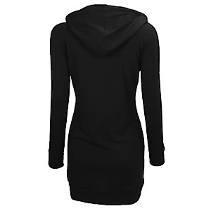 BEPEI Tunic Hoodies, Womens Long Sleeve Sweatshirt String With Pocket Fall Tops Fashion 2024 Trendy Hooded Shirts V Neck Sweaters for Leggings Dressy Casual Vacation Holiday Clothes Black XL
