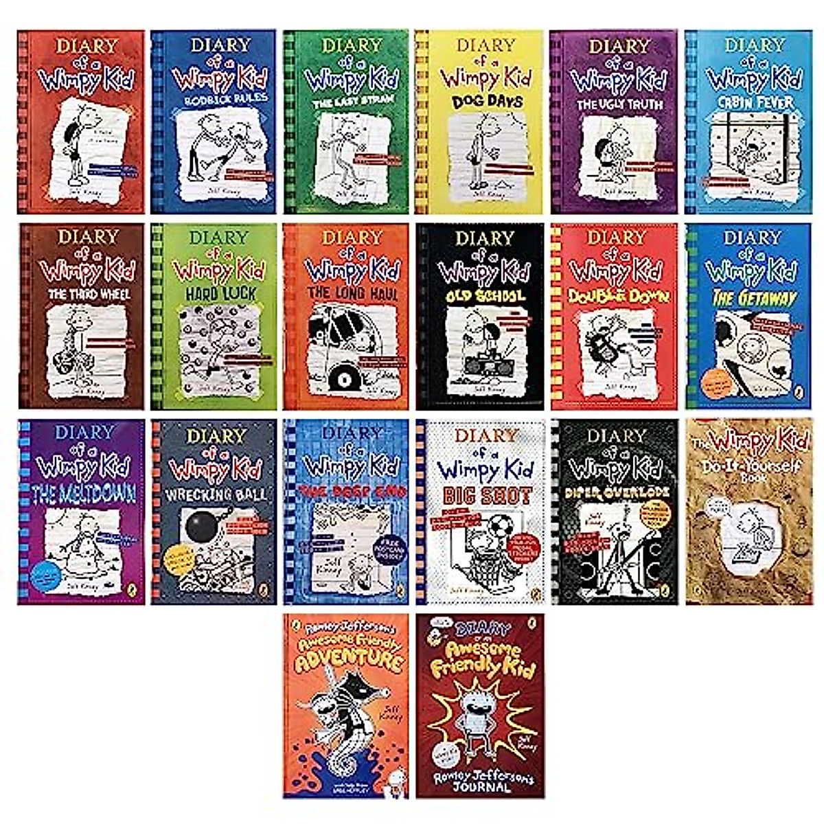 Jeff Kinney Diary of a Wimpy Kid 19 Books Series, Complete Collection 1-19 Books of Boxed Set, Gift Set for Boys Girls (20220205)