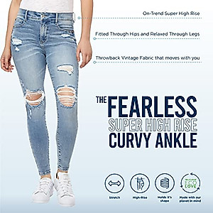 WallFlower Women's Fearless Curvy Ankle Denim Super High-Rise Insta Vintage Juniors Jeans (Standard and Plus), Coal/Black, 11