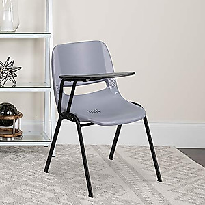 Flash Furniture HERCULES Gray Ergonomic Shell Chair with Right Handed Flip-Up Tablet Arm