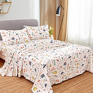 JSD Car Kids Printed Sheet Set Twin Size, 3 Piece Vehicles Microfiber Bed Sheets Deep Pocket