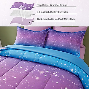 Drucon Rainbow Comforter Set Queen Size for Teen Girl &Boys,7 Pieces Bed in A Bag Blue Purple Rainbow Bedding Set Queen Size(1 Comforter, 1 Flat Sheet, 1 Fitted Sheet, 2 Pillow sham, 2 Pillowcases)