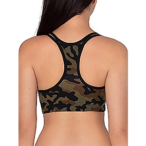 Fruit of the Loom Women's Spaghetti Strap Cotton Sports Bra-All-Day Comfort & Easy Movement, Petite Modern Camo/White/Black Hue/Blushing Rose with Black/Charcoal/Black Hue, 42