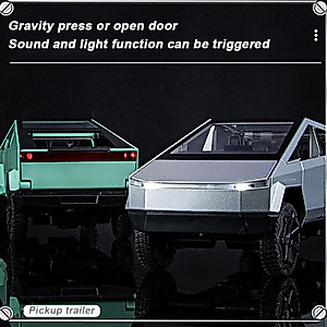 1/32 Diecast Pickup Trailer RV Model Toy Truck with Beach Motorcycle, Alloy Metal Pickup Truck Model Diecast Vehicles with Sound Light Pull Back, Birthday Gifts for Boys Adults (Green)