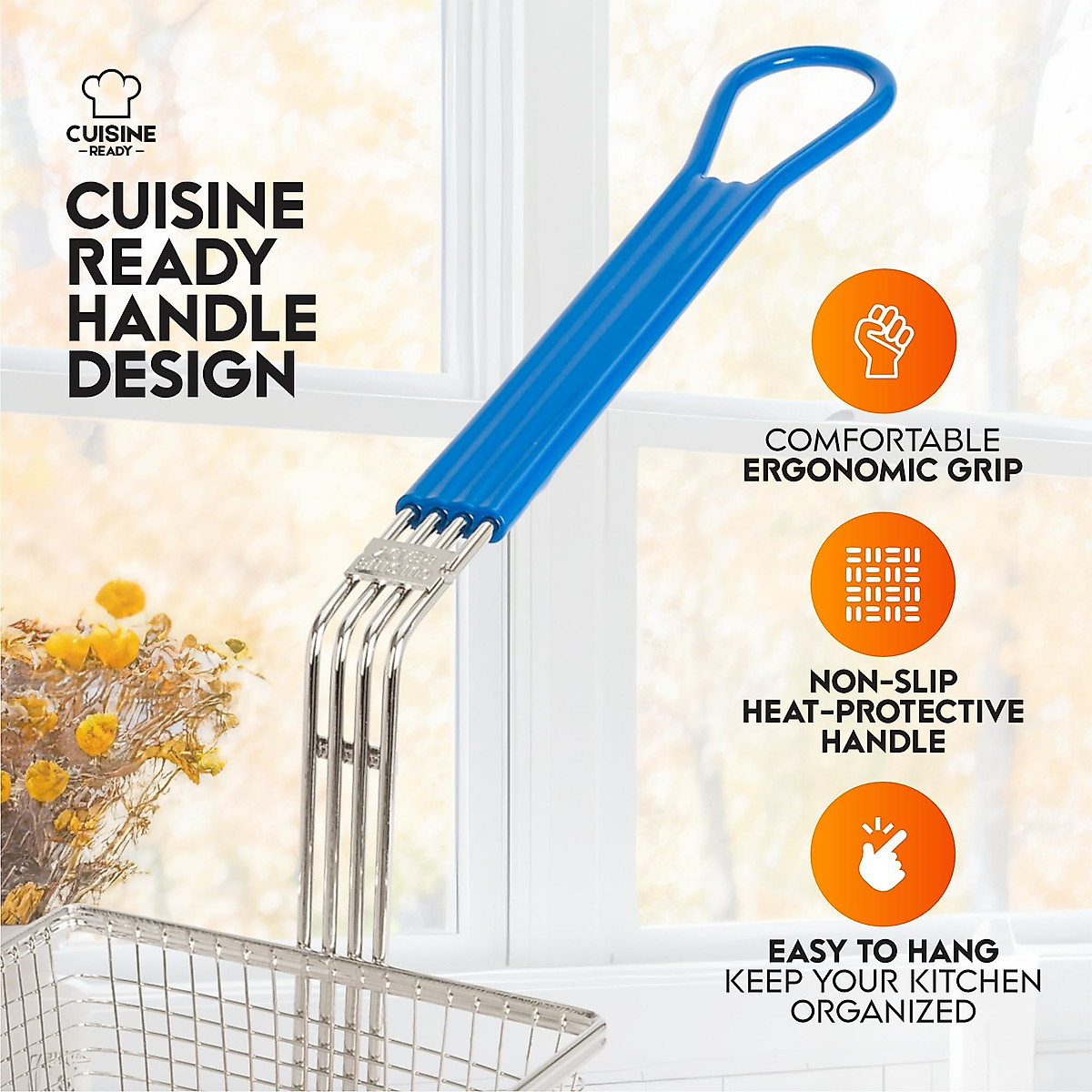 Cuisine Ready Deep Fryer Basket | 2 Pack | Stainless Steel | Commercial Fry Basket with Handle | 13.25" x 6.5" x 5.9" | Heavy Duty Restaurant Quality