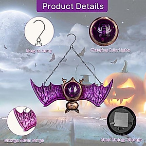 dreamskip Bats Solar Halloween Lights, Halloween Solar Lantern Outdoor, Halloween Bats Hanging Solar Lights, Bats Halloween Decoration for Outside, Yard, Party, Patio, Garden (Purple) (47062813)