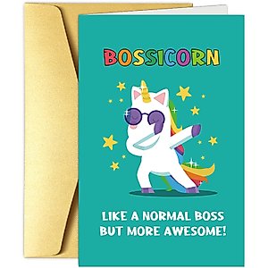 Obbyidk Funny Bossicorn Boss's Day Card, Cute Unicorn Boss Birthday Card, Boss Thank You Card, Like A Normal Boss but More Awesome