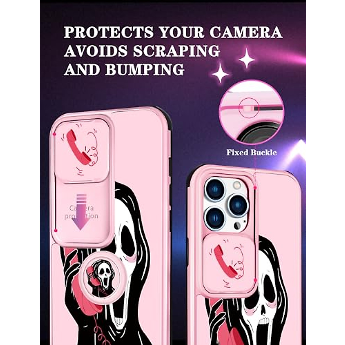 Goocrux (2in1 for iPhone 13 Pro Max Case Skull Skeleton for Women Girls Cute Girly Phone Cover Cool Fun Goth Design with Slide Camera Cover and Ring Holder Teen Cases for iPhone 13 ProMax 6.7''