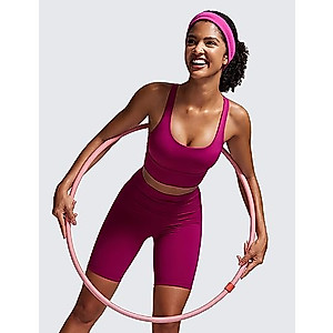 CRZ YOGA Womens Strappy Longline Sports Bra - Wirefree Criss Cross Padded Crop Tank Top Workout Yoga Bras Magenta Purple Small