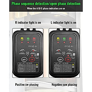 Phase Rotation Meter Non-Contact 3 Phase Motor Rotation Tester AC 70~600V High Magnetic Induction Phase Sequence Detector with 22 Inch Clamp Lead, LED, Carrying Bag Auto Power Off Phase Meter