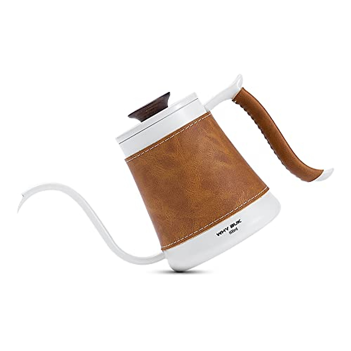 WHYBUK Pour Over Coffee Gooseneck Kettle,Long Narrow Small Drip Coffee Maker Tea Pot is Made of Thickened Stainless Steel,Fashion Leather Insulation and does not Burn (600ml/20oz white)