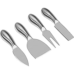 Organic Bamboo Cheese Charcuterie Cutting Board with Cutlery & Knife Set, Includes 4 Stainless Steel Serving Utensils, Wooden Serving Tray for Meat Platter, Fruit & Crackers