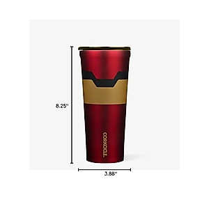 Corkcicle Marvel 24 Ounce Triple Insulated Stainless Steel Travel Cup Tumbler with Lid and Silicone Bottom for Hot and Cold Drinks, Iron Man