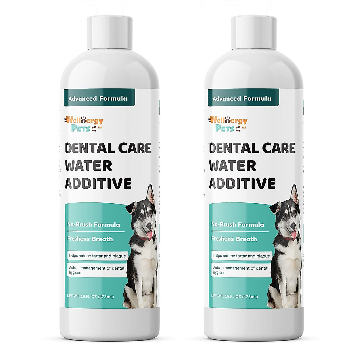 Wellnergy Pets Dental Care Water Additive for Dogs & Cats 2 Pack – No Brush Formula, Oral Hygiene & Fresh Breath, Reduce Plaque and Tartar. 16 FL OZ Each Bottle