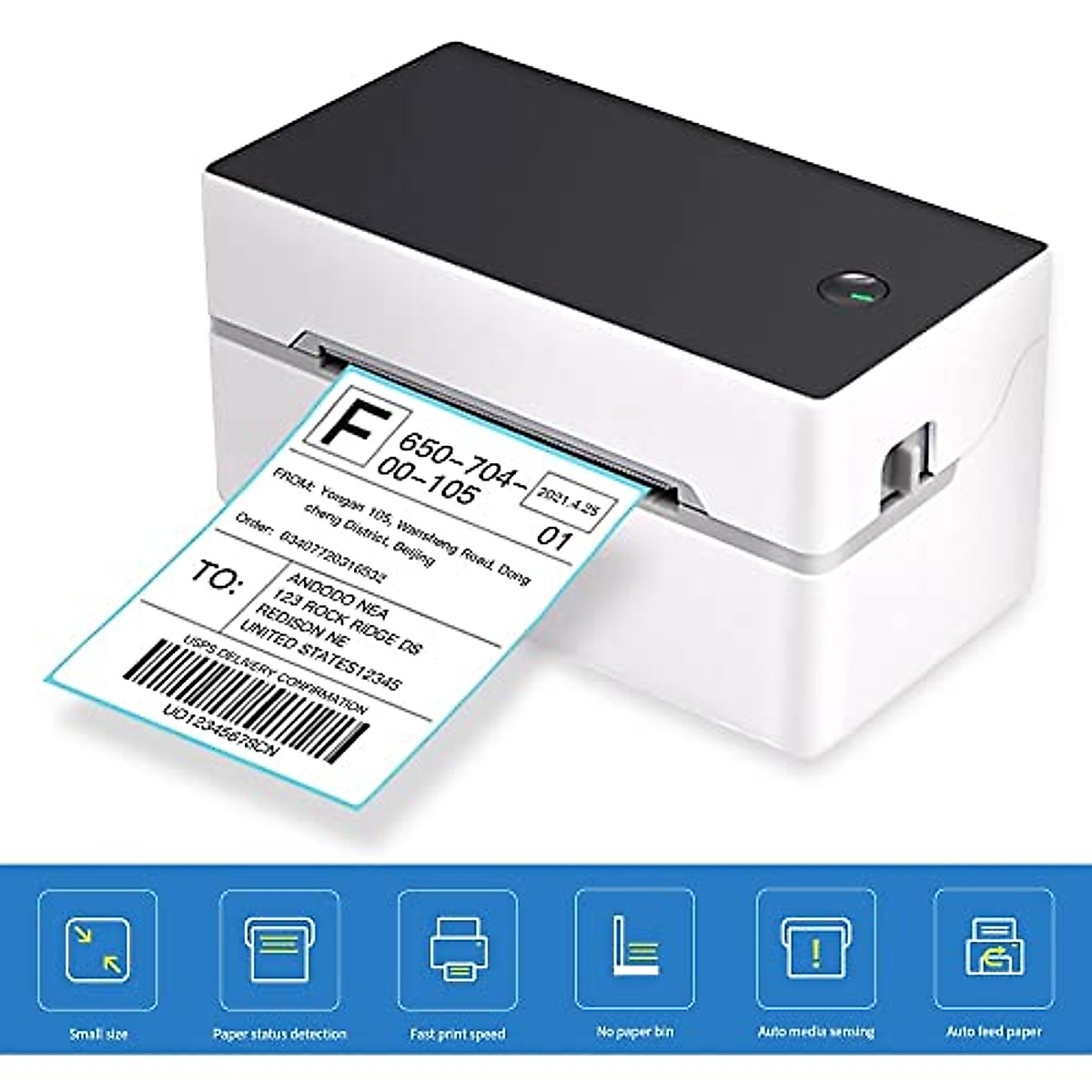 ZSEDP HighSpeed Desktop Shipping Label Printer USB + BT Direct Thermal Printer Label Maker Sticker for Shipping Labels Printing (Color : USB)