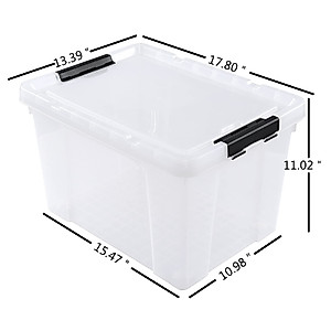 Morcte 4-Pack Clear Plastic Storage Box with Lid and Wheel, 32 L Plastic Storage Boxes