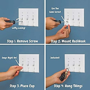 RediHook Key Hook Hanger, No-Drill Keyring Holder Kit, Ivory Beige, Quick Install for Any Standard Wall Plate
