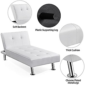 Yaheetech Convertible Sectional Sofa Couch Modern Faux Leather Couch with Chrome Metal Legs L Shaped Sofa Bed with Chaise for Living Room White