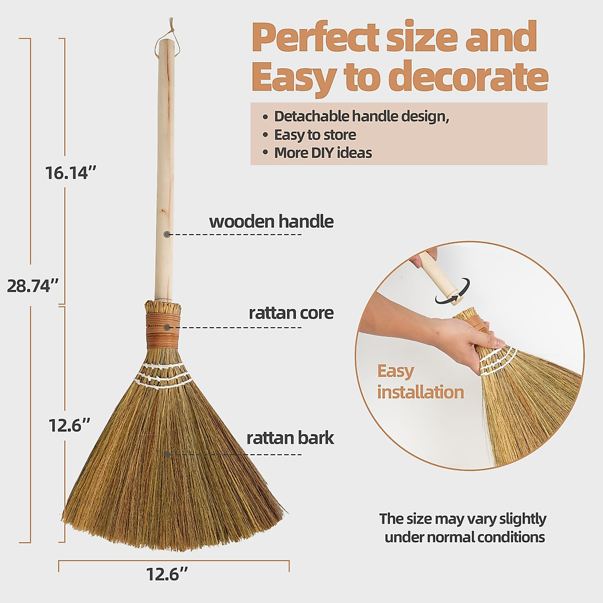 Wedding Broom for Jumping Ceremony, Jumping The Broom for Wedding, Decorative Broom DIY with Ribbons Artificial Pearl Roses