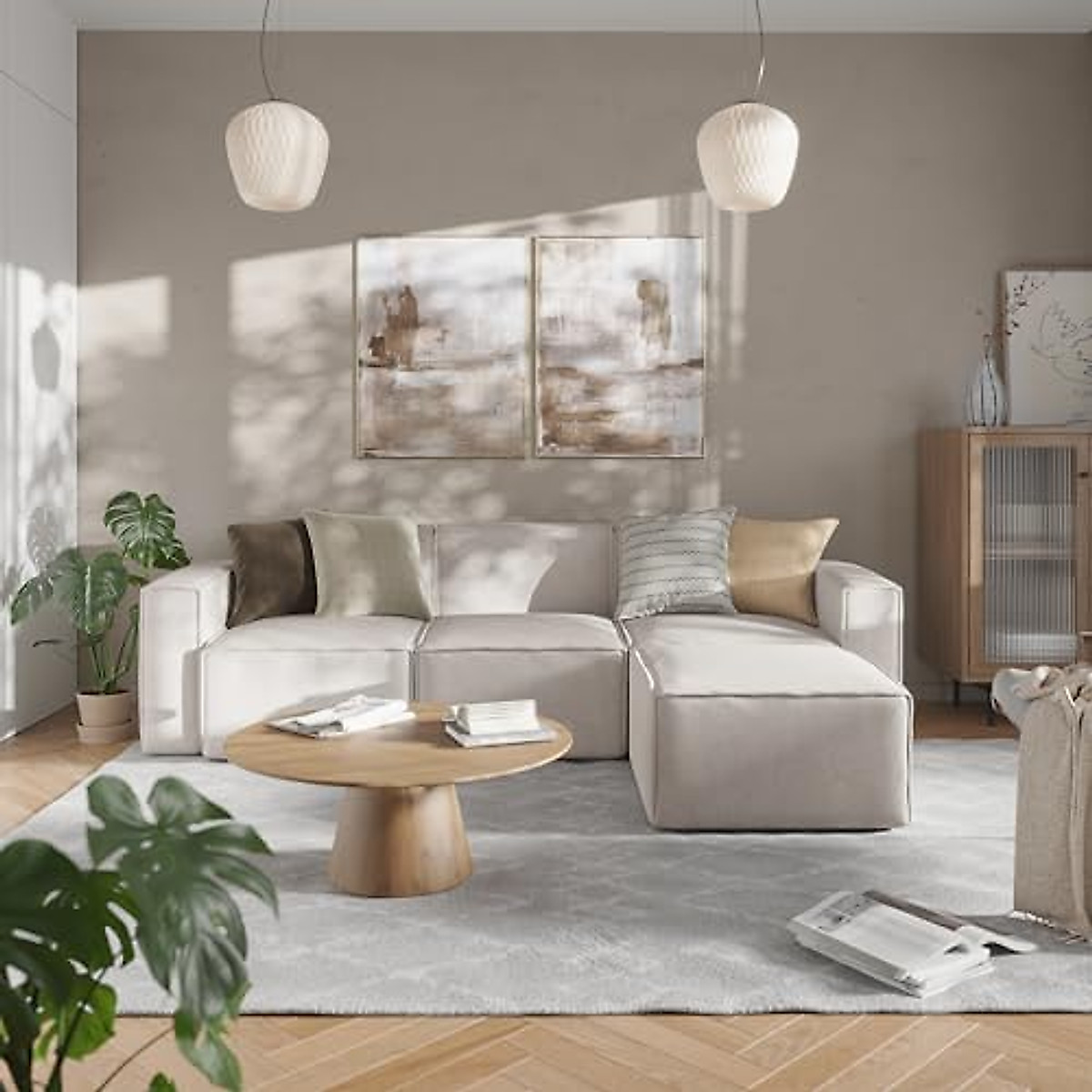 Flash Furniture Bridgetown Fabric Left Chair Module for Sectional Sofa, Customizable Modular Couch Left Seat with Arm Rest, Cream