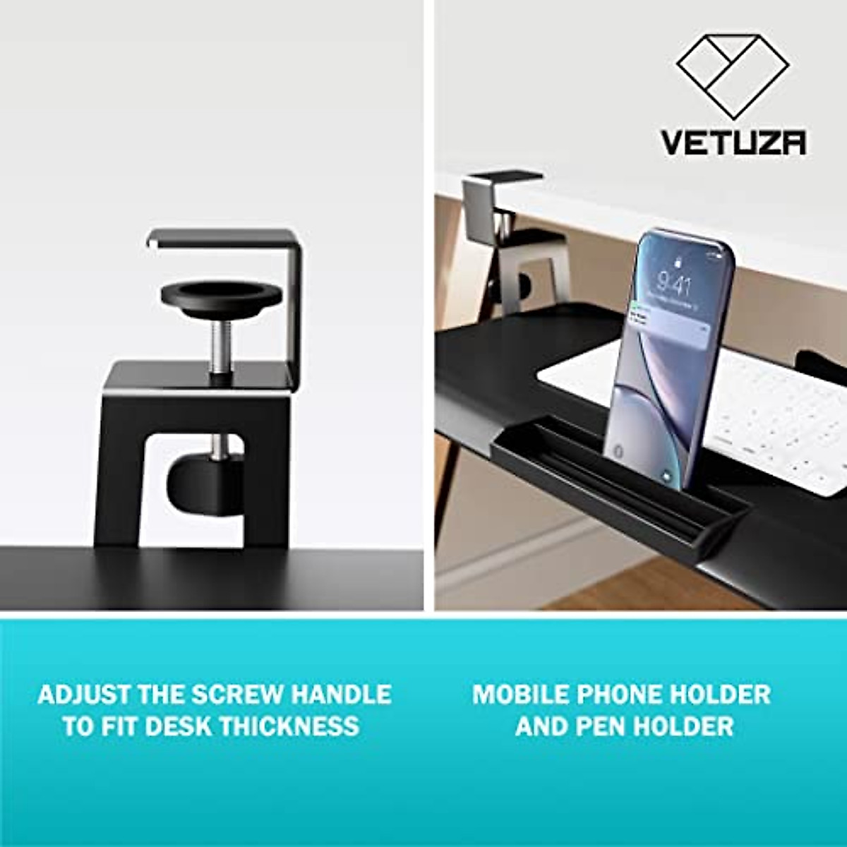 VETUZA Keyboard Tray Under Desk Keyboard Drawer Adjustable Height C-Clamp Mount System for Typing Easy Installation
