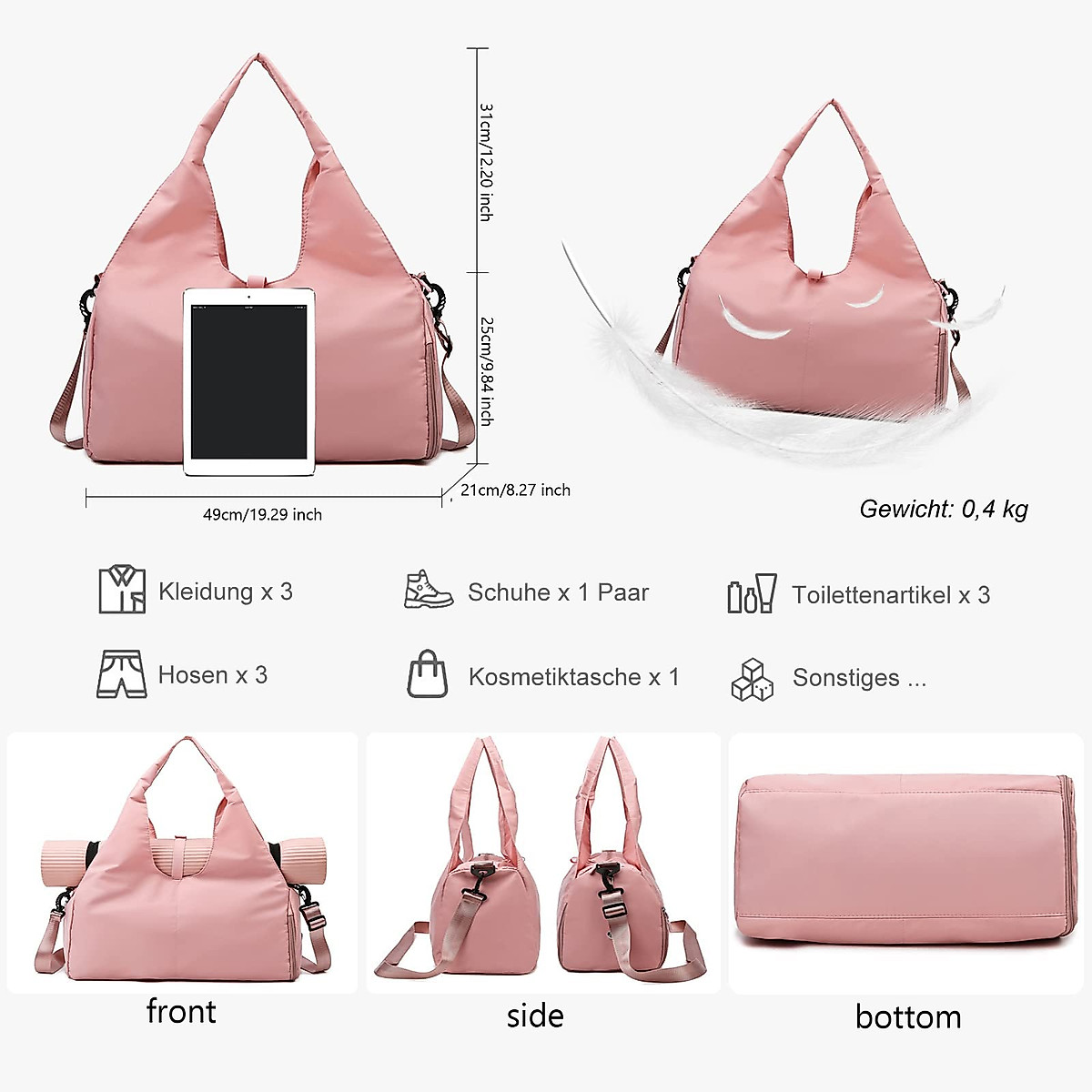 HAUTHE Gym Bag for Women,Sports Gym Yoga Bag with Shoes Compartment,Travel Duffel Shoulder Weekend Bags for Women with Wet Pocket