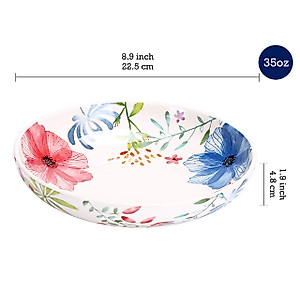 Bico Flower Carnival Ceramic 35oz Dinner Bowls, Set of 4, for Pasta, Salad, Cereal, Soup & Microwave & Dishwasher Safe