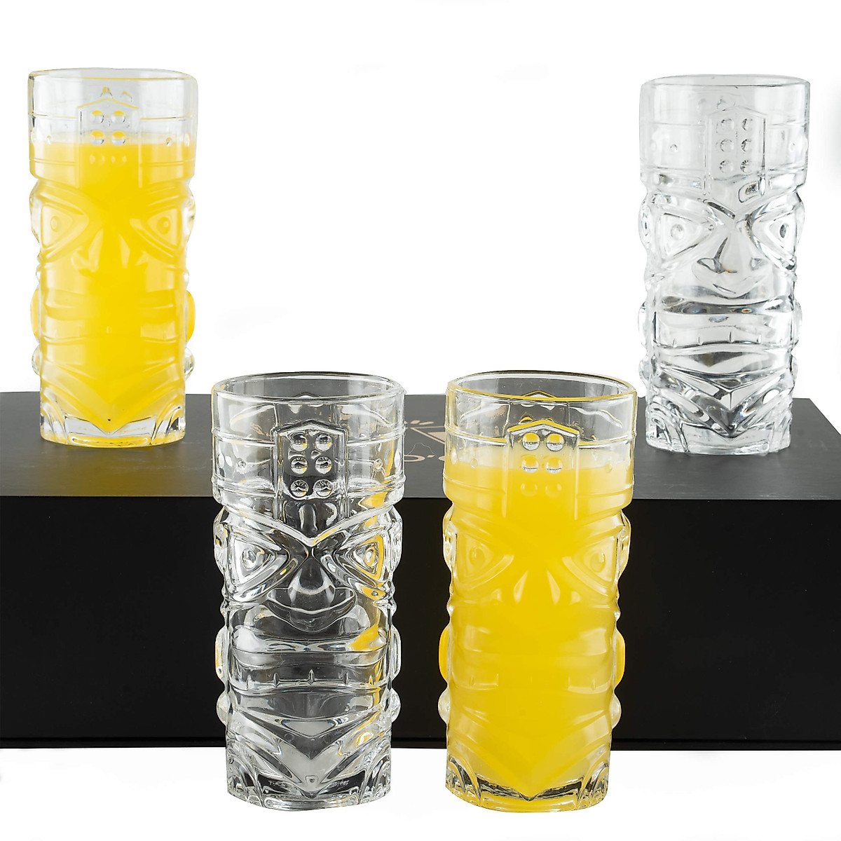 Clear Tiki Glasses, Set of 4 - 450 ML - Perfect for Exotic Cocktails, Lemonade, Ice Tea, Mixed Drinks- Exotic Zombie, Rum, Mai Tai, Pina Colada, Punch, Hurricane, Bar Drinkware