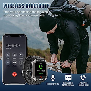 Military Smart Watches for Men 5ATM Waterproof Rugged Bluetooth Call(Answer/Dial Calls) 1.7'' Tactical Outdoor Fitness Watch with Heart Rate Blood Pressure Sleep Monitor for iPhone Android Phone