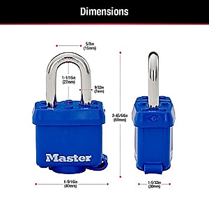 Master Lock 312TRI Laminated Padlock with Key & Thermoplastic Shell, Blue, Pack of 3 Keyed-Alike
