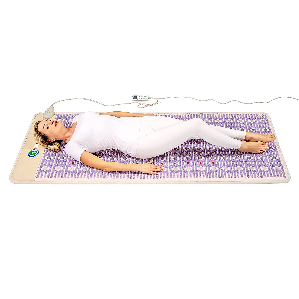 HealthyLine TAJ Far Infrared Heating Pad - Natural Crystal Gemstones Mat for Back Pain - Full Body Auto Shut Off - Rejuvenating Negative Ions and Photon Lights (1/2 Left)