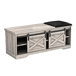 IANIYA Shoe Storage Bench, Bamboo Shoe Rack Organizer with Cushion for Entryway, 3-Tier Shoe Shelf Cabinet with 10 Compartments, Holds 150 lb (Antique Gray + Particle Board)