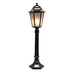 80cm European Vintage Glass Lantern Pillar Post Lamp Aluminum Post Top Light Antique Finish Country Outdoor Floor Light Pole Lamp Porch Landscape Column Streetlight E27 IP55 Waterproof D