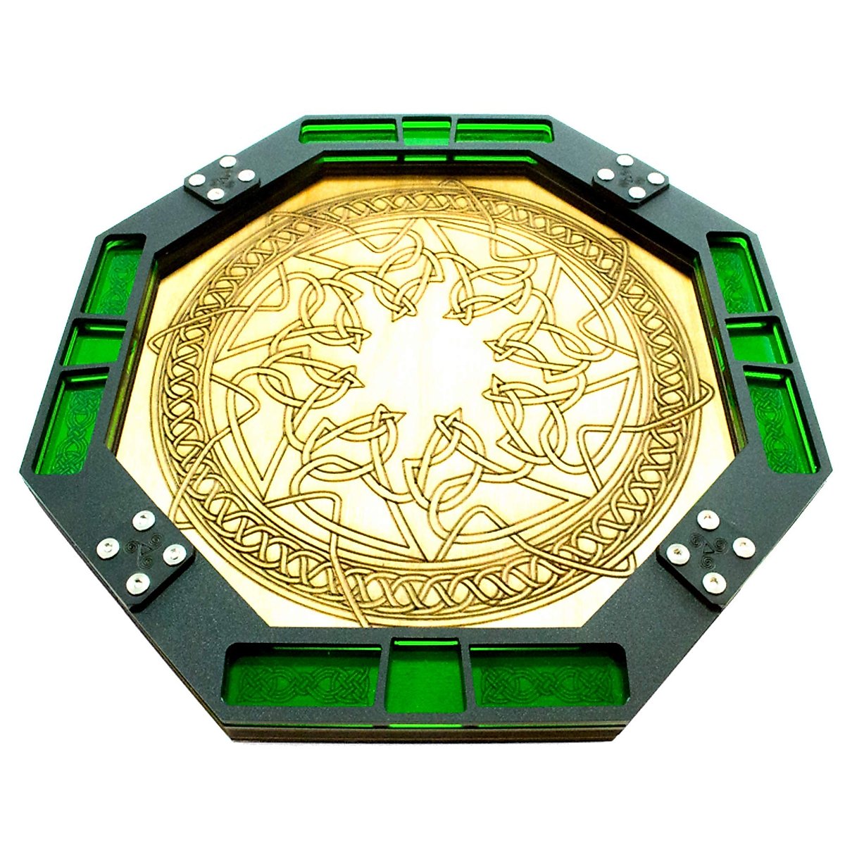 C4Labs Dice Tray~10" Octagon-Wood with Laser Etched Celtic Design ~ Emerald