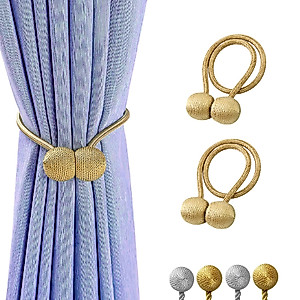 CLAURE 2 Pack Magnetic Curtain Ties, Magnetic Curtain Holder, Curtain Tie Back,Magnetic Curtain tiebacks Hand Braided Cord, Stronger Magnetic for Thin or Thick Decorative Curtains Home Bedroom Office