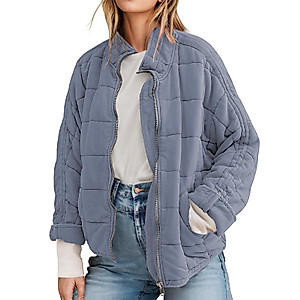 ETCYY Women's Causal Lightweight Quilted Jackets Long Sleeve Oversized Warm Winter Zip Up Coat with Pockets