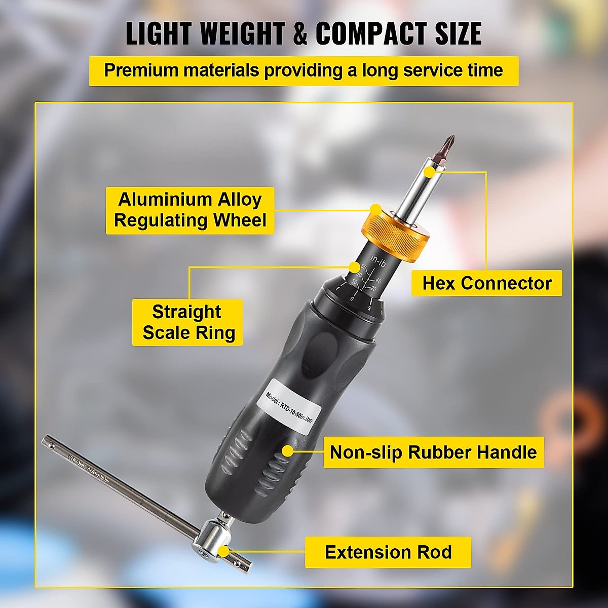 VEVOR Torque Screwdriver, 1/4" Drive Screwdriver Torque Wrench, Torque Screwdriver Electrician 10-50 in/lbs Torque Range Accurate to ±5%, 1/4 to 1/2 Conversion Head with Bits & Case