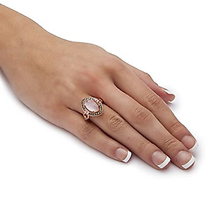 PalmBeach Rose Gold-plated Sterling Silver Marquise Shaped Simulated Pink Cat's Eye and Round Cubic Zirconia Marcasite Ring Size 10