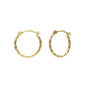 14k Yellow Gold Twisted Round Hoop Earrings (12mm)……