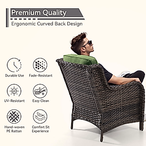 Gardenbee Patio Wicker Chairs Set of 2, Patio Rattan Dining Chairs with 3.5-inch Seat Cushions, High Back and Curved Armrest for Garden, Backyard, Balcony and Deck, Green