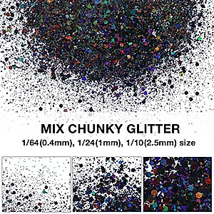 TORC 4 OZ Black Holographic Glitter 4 Ounce Mix Chunky Glitter Bulk for Resin Craft Cosmetic Art Festival Decoration