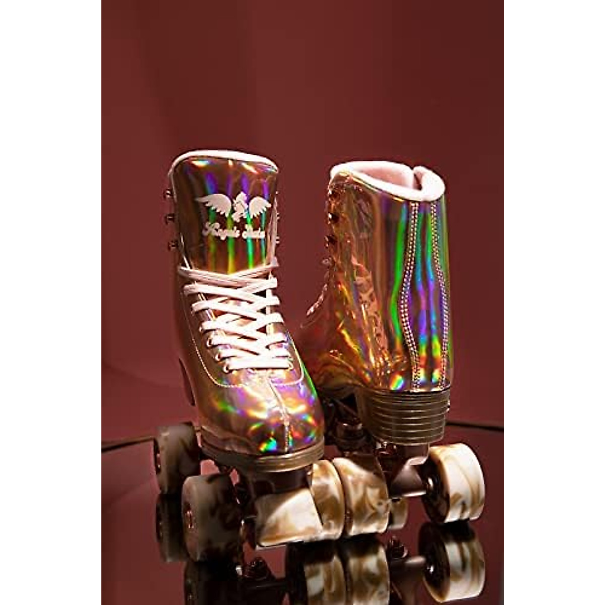 Angels Skates (Rose Gold, 1) - Kids & Women Roller Skates - Premium Quality PU Leather Quad Roller Skates - Adjustable High- top Perfect Indoor Outdoor Angel Dust Girls Retro Roller Skates - 1-13 Size