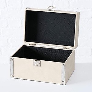WHW Whole House Worlds 3 Piece Silver Studs Box Set, Faux Sand Beige Suede and Leather, Fabric Lined, Flip Latch Closure, Table Top, Lined, Organizers, MDF Wood, 9, 7.75, and 6.75 Inches