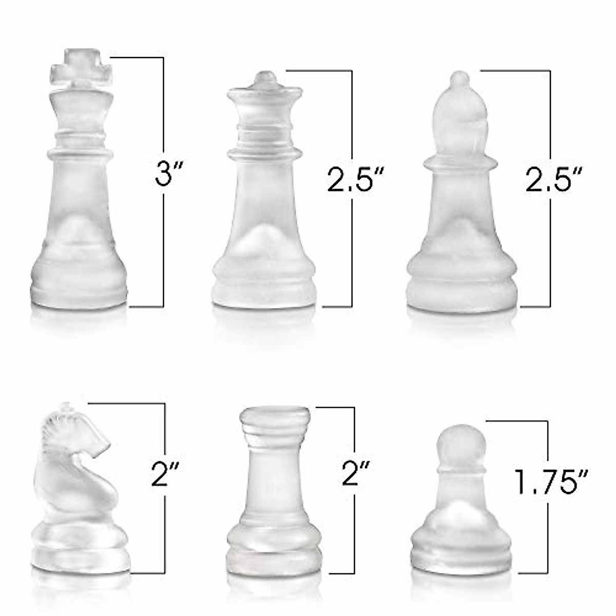 Gamie Glass Chess Set, Elegant Design - Durable Build - Fully Functional - 32 Frosted and Clear Pieces - Felted Bottoms - Easy to Carry - Reassuringly Stable (12 Inch)