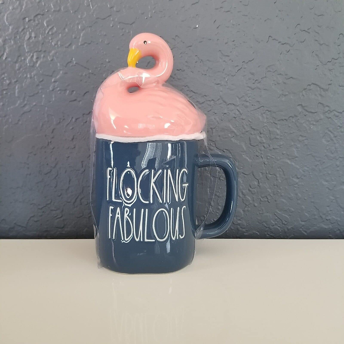 Rae Dunn Coffee Mugs with Decorative ceramic Lids, Flocking Fabulous/Pink/Navy