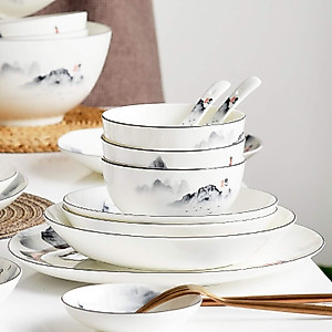 GagalU Stylish Dinner Plates,Ceramics Dinnerware Sets, Landscape Painting Pattern Porcelain Cereals Bowls/Steak Plates/Soup Pot | 48 Pieces Bone China Dinner Combination Set